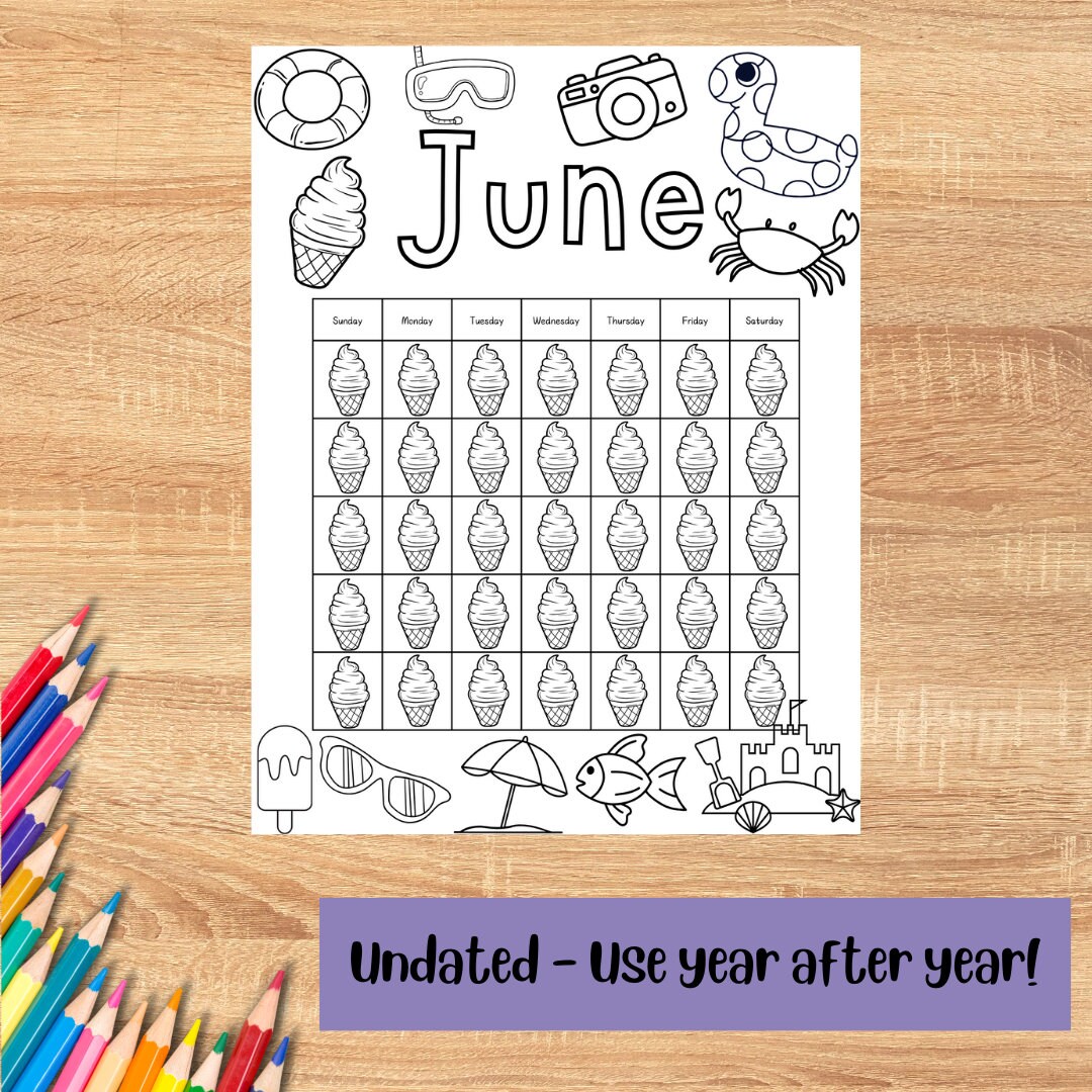 Printable Kids Summer Reading Coloring Calendar, Undated 3-month ...