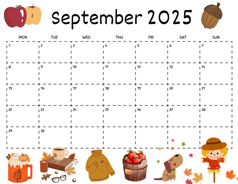 Editable September 2025 Calendar, Printable Fillable Digital Download ...