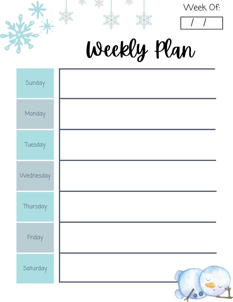 Weekly Planner Editable, Winter Printable Calendar, Instant Download ...