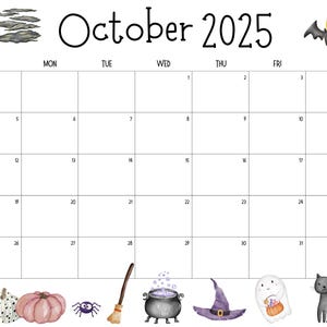 Editable October 2025 Calendar, Printable Fillable Digital Download ...