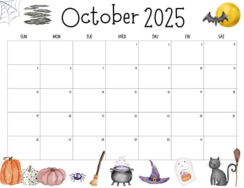 Editable October 2025 Calendar, Printable Fillable Digital Download ...
