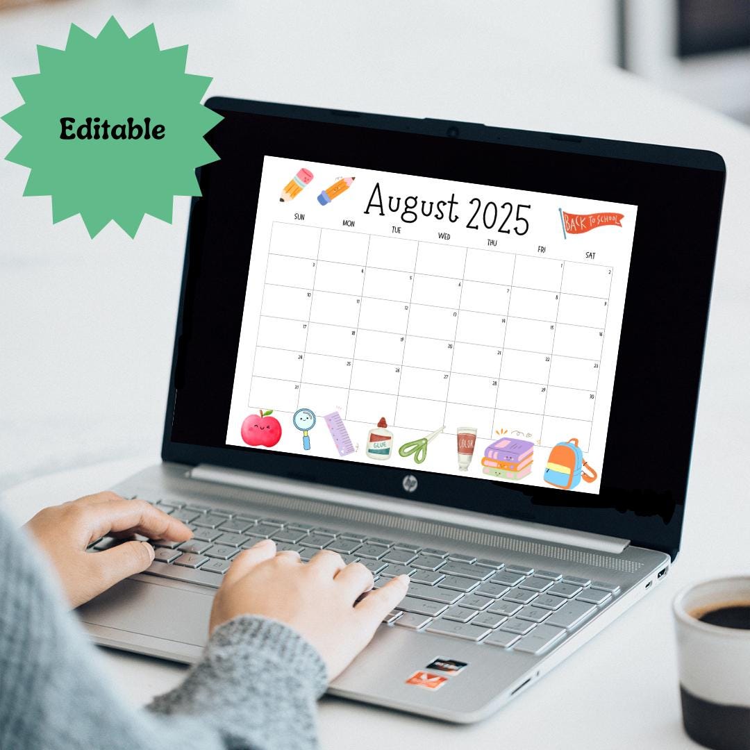 Editable August 2025 Calendar, Fillable Printable Digital Download ...