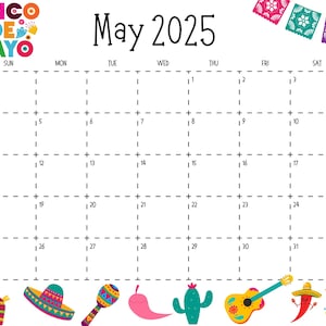 EDITABLE May 2025 Calendar, Printable Wall Organizer, Digital Download ...