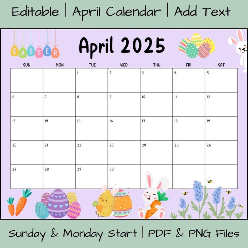 Editable April 2025 Calendar, Fillable Printable Planner, Classroom ...
