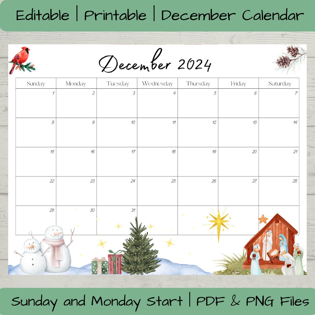 Editable December 2024 Calendar Printable, Activity Planner, Classroom ...