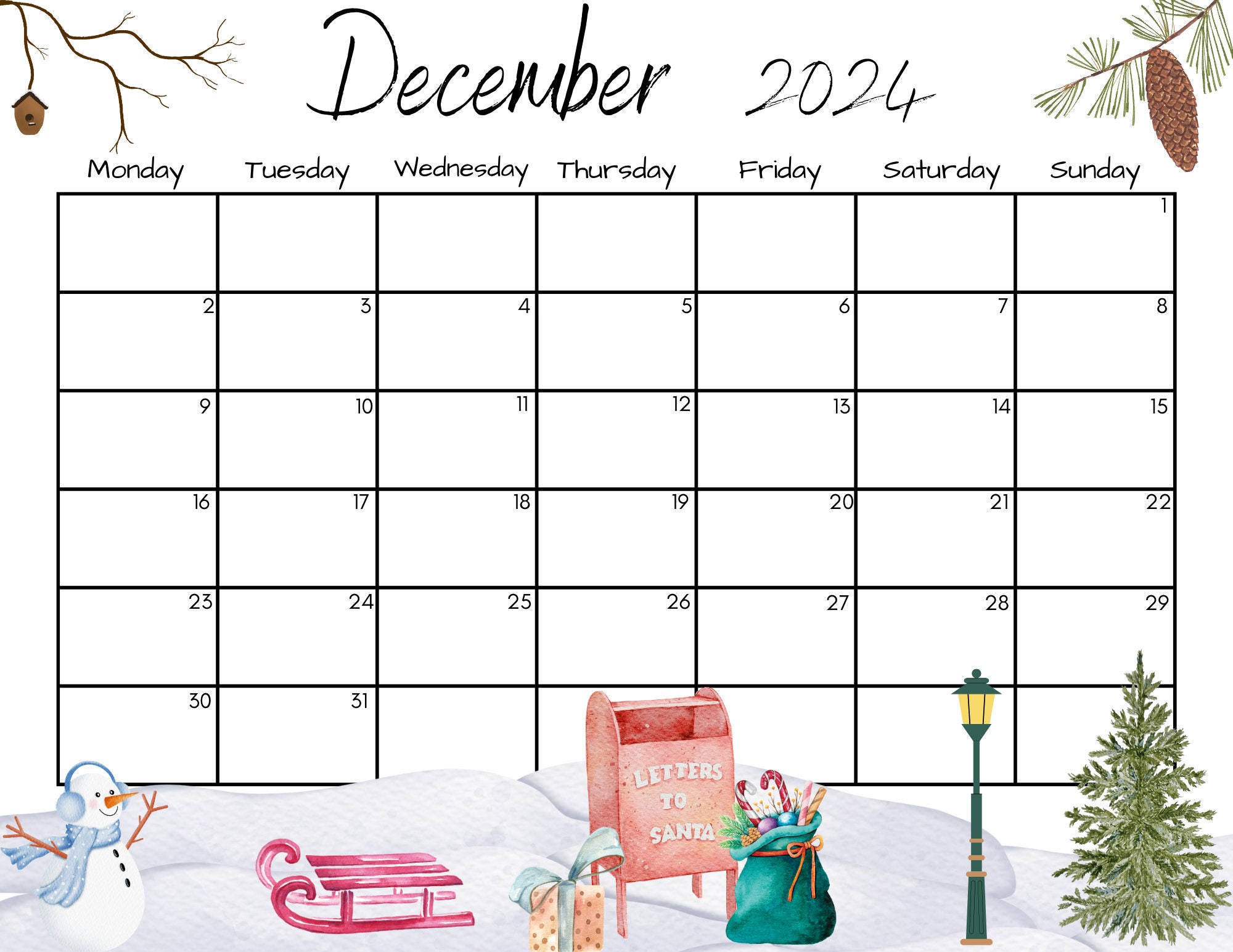Editable December 2024 Calendar, Christmas Countdown Calendar ...