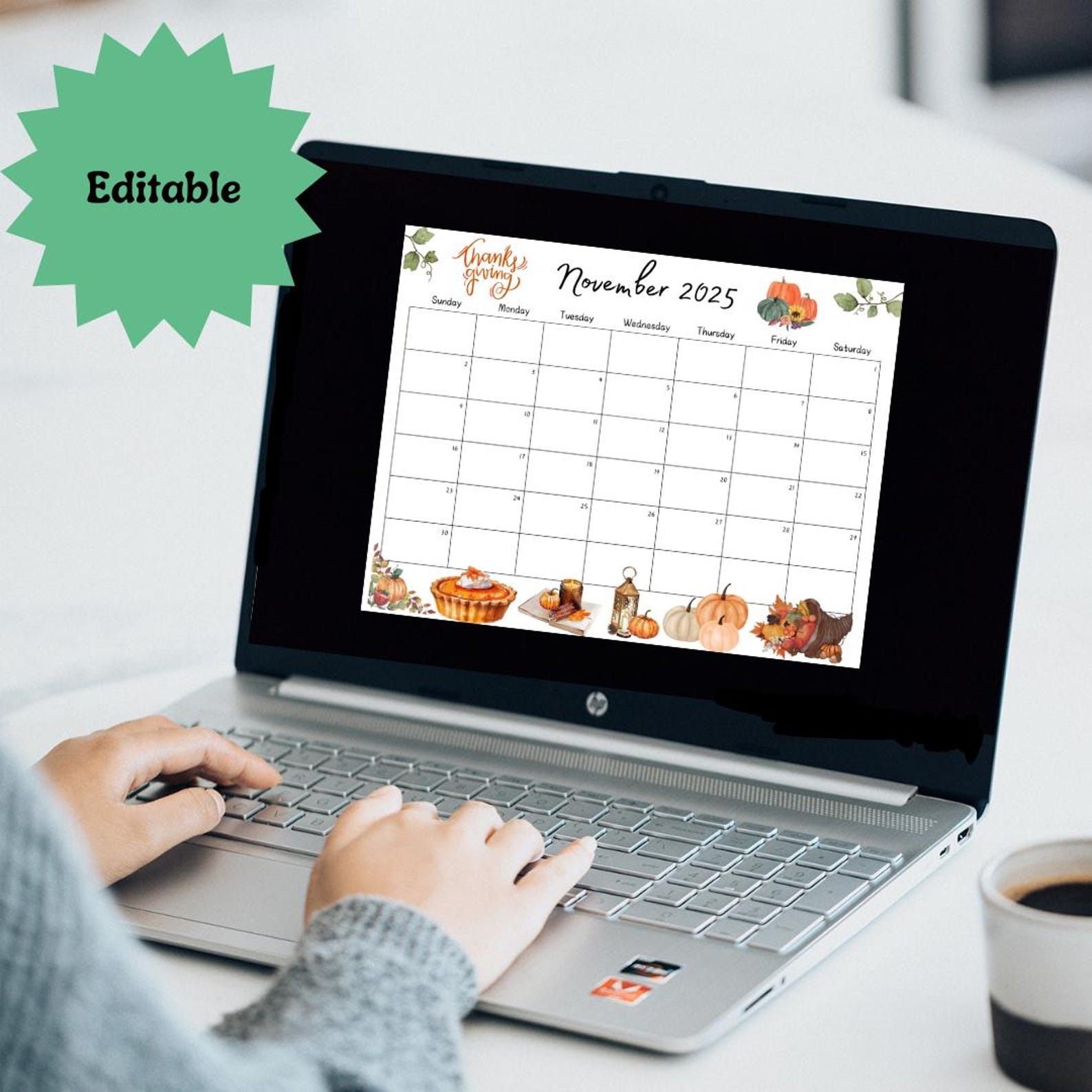 Editable November 2025 Calendar, Printable Fillable Digital Download ...