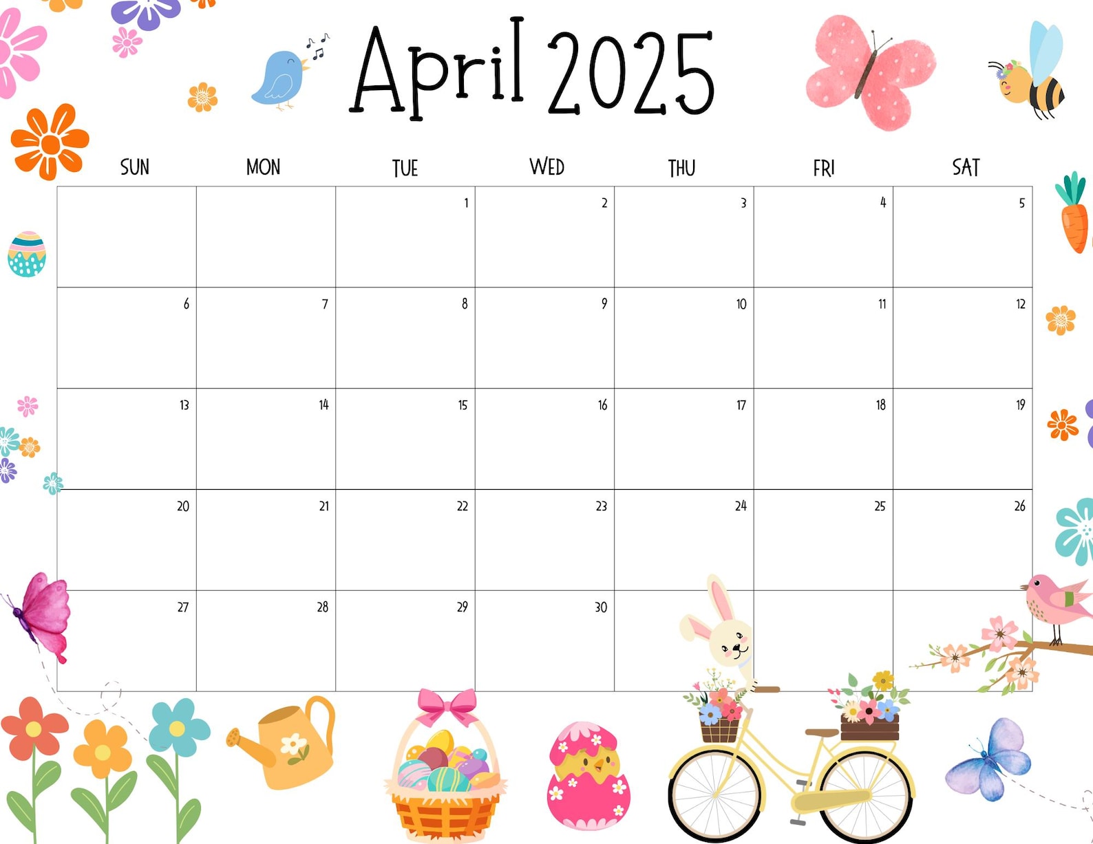 EDITABLE April 2025 Calendar PDF Template, 2025 Calendar, Printable ...