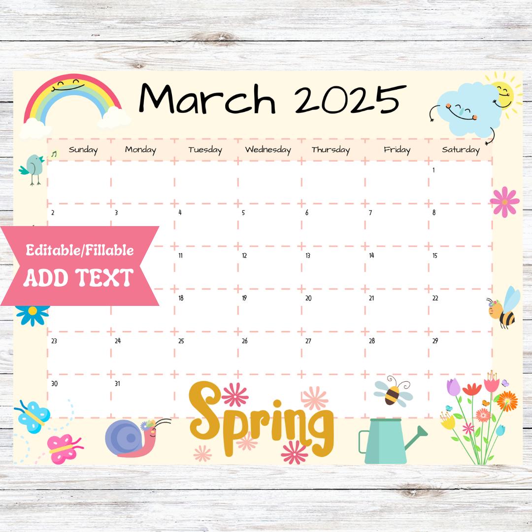 EDITABLE March 2025 Calendar Fillable Monthly Activity Planner ...