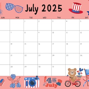 Editable July 2025 Calendar, Fillable Printable Planner Digital ...