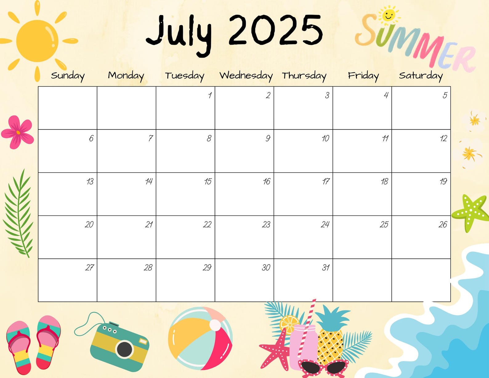 Editable July 2025 Calendar, Fillable Printable Planner Digital ...