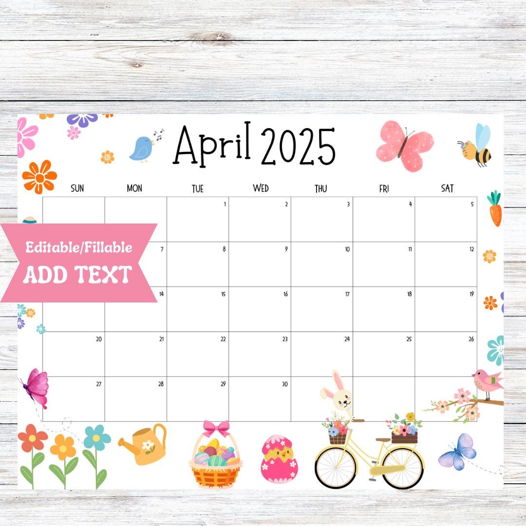 EDITABLE April 2025 Calendar PDF Template, 2025 Calendar, Printable ...