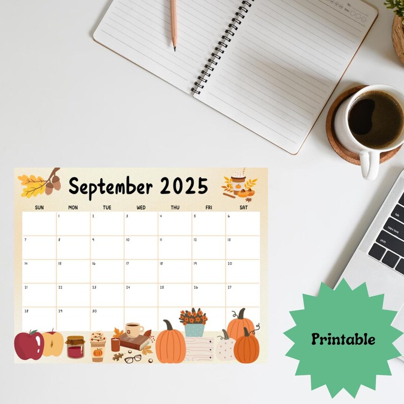Editable September 2025 Calendar, Printable Fillable Digital Download ...