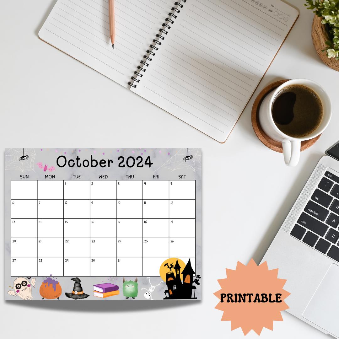 Editable October 2024 Calendar, Spooky Halloween Digital Download ...
