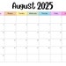 Editable August 2025 Calendar Printable Activity Planner, Rainbow ...