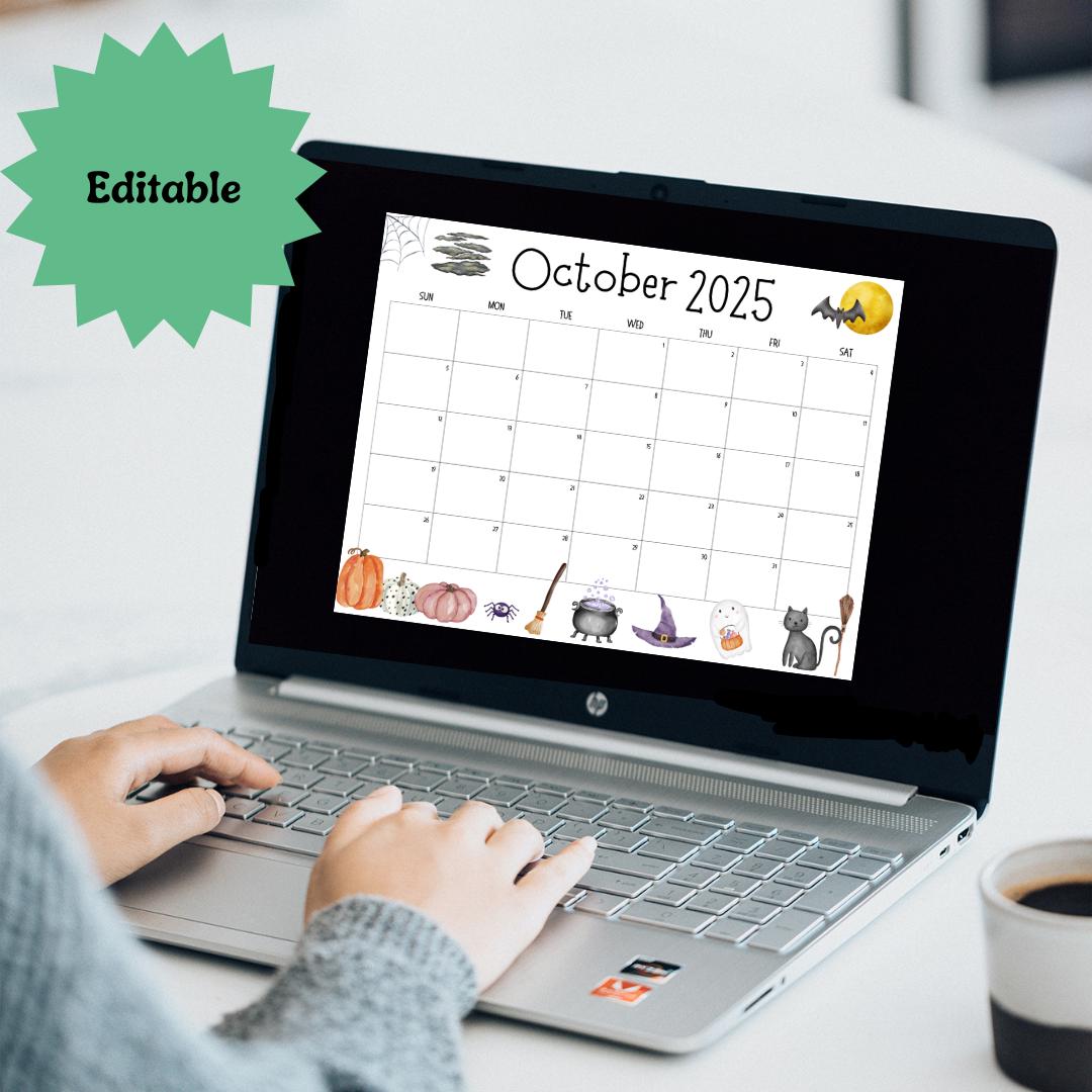 Editable October 2025 Calendar, Printable Fillable Digital Download ...