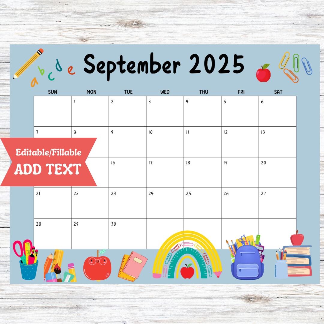 Editable September 2025 Calendar, Printable Fillable Digital Download ...