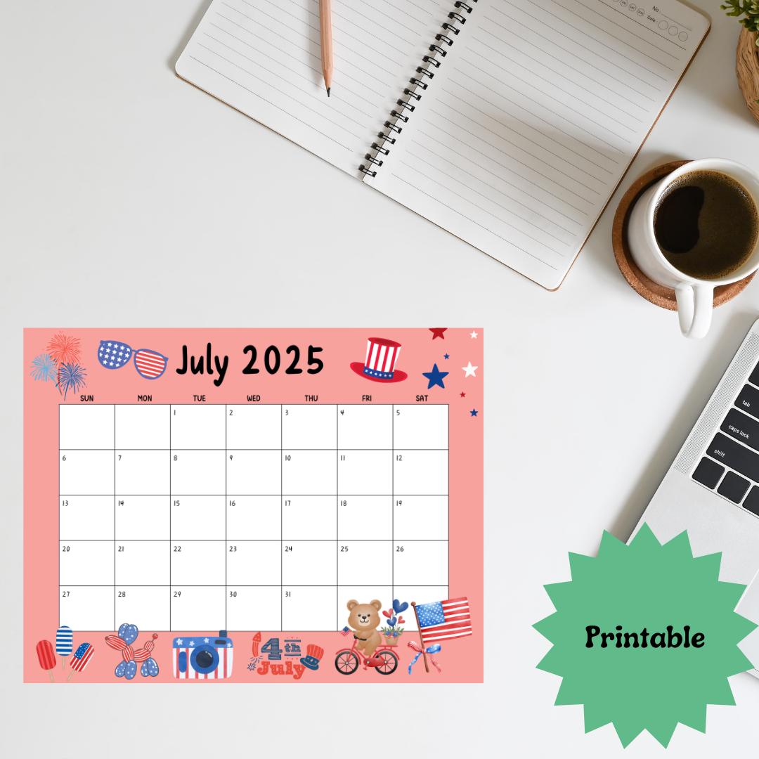 Editable July 2025 Calendar, Fillable Printable Planner Digital ...