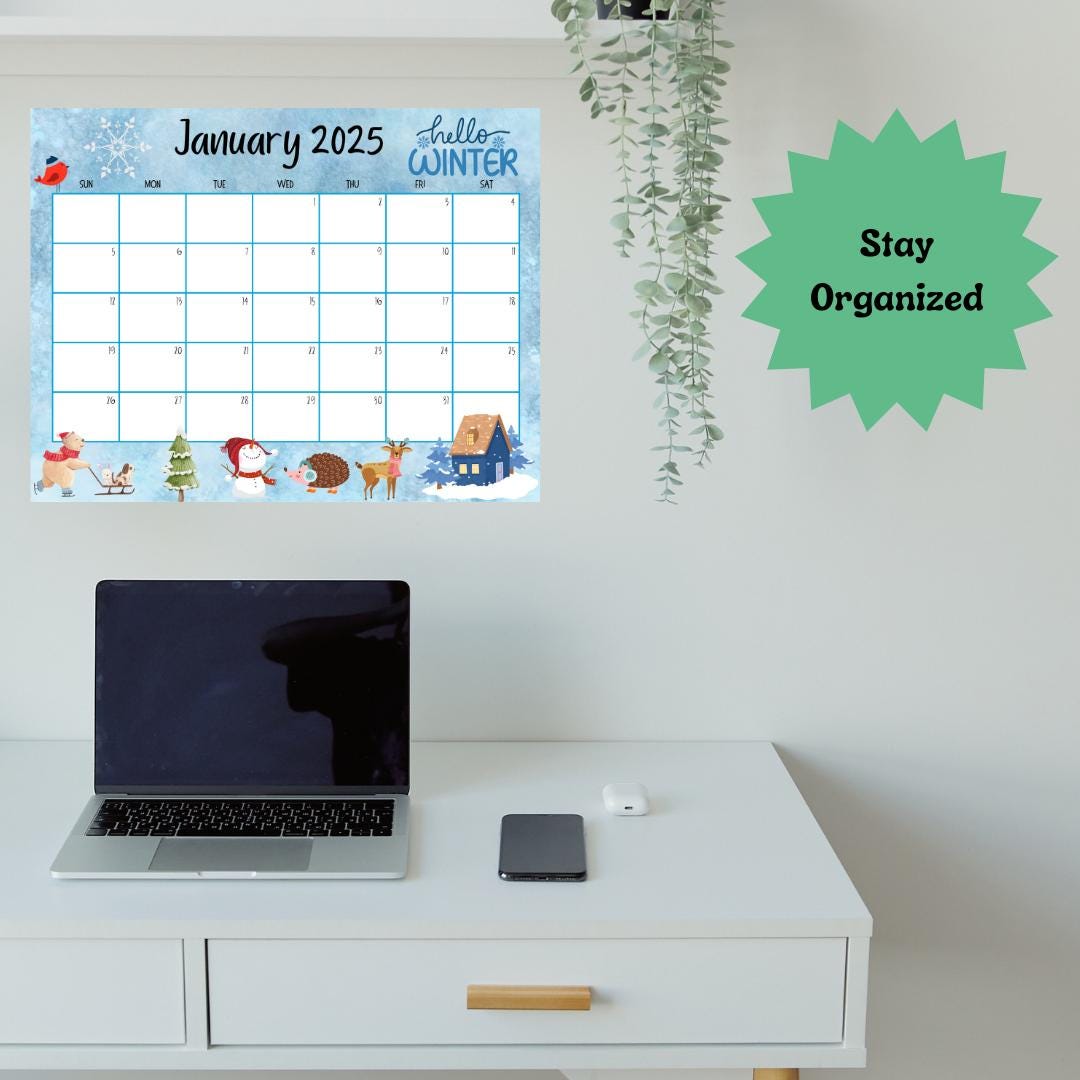 Editable January 2025 Calendar PDF Template, Winter 2025 Digital ...