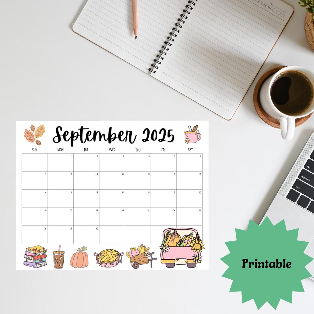 Editable September 2025 Calendar, Fillable Printable Digital Download ...