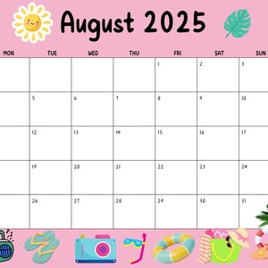 Editable August 2025 Calendar, Printable Fillable Digital Download ...
