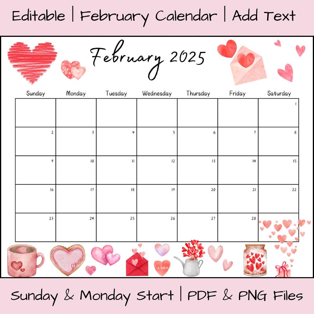 Editable February 2025 Calendar Printable, Activity Planner, Classroom ...