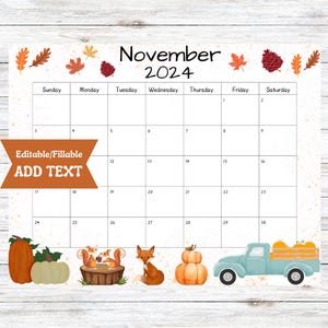 Editable November 2024 Calendar, Fillable Printable Digital Download ...