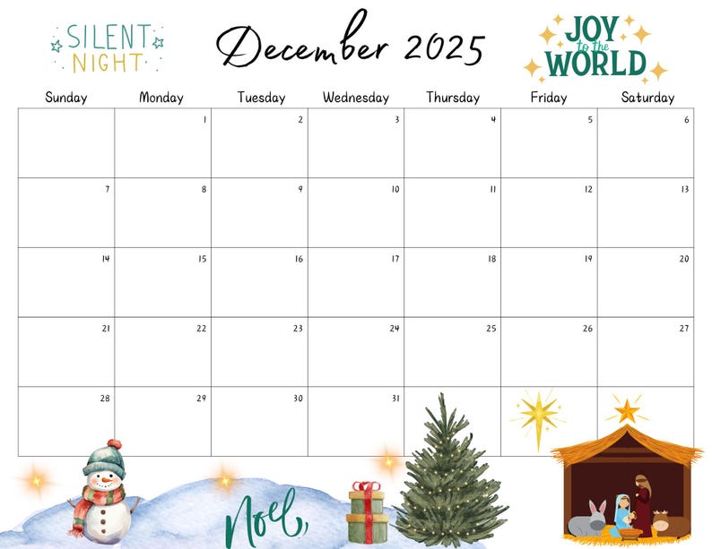 Editable December 2025 Calendar, Fillable Printable Digital Download ...