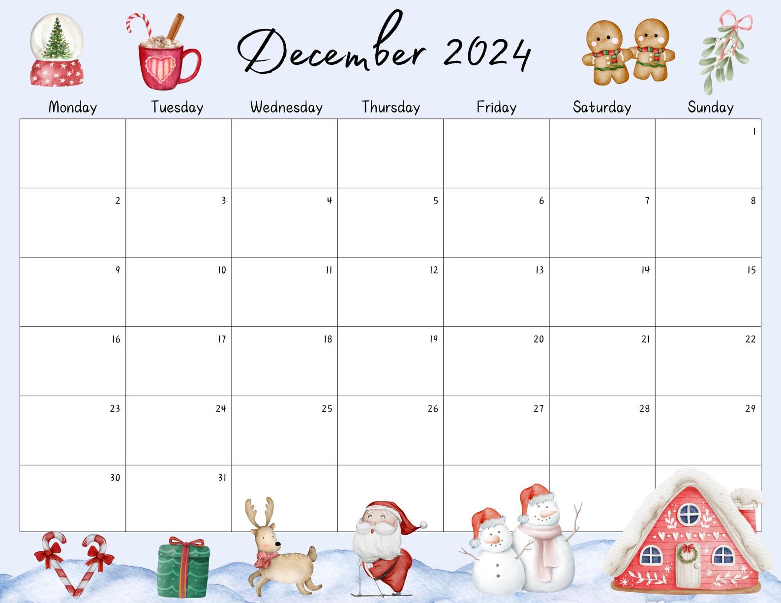 Editable December 2024 Calendar, Christmas Countdown, Fillable ...