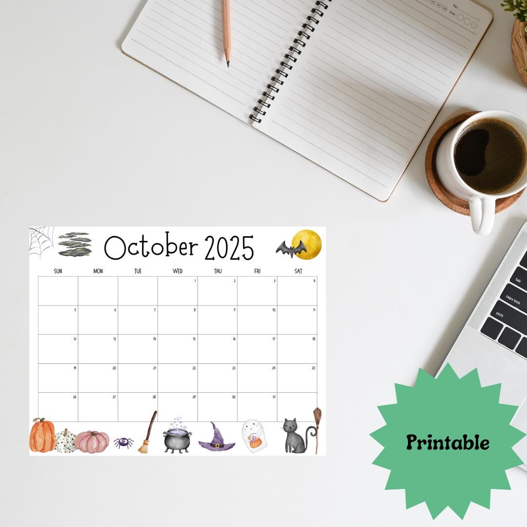 Editable October 2025 Calendar, Printable Fillable Digital Download ...