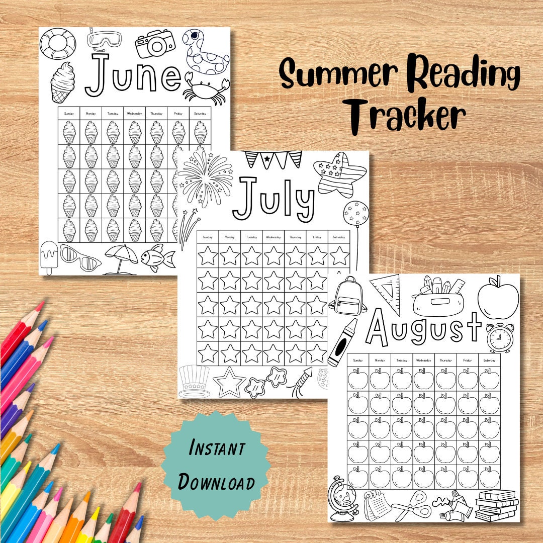 Printable Kids Summer Reading Coloring Calendar, Undated 3-month ...