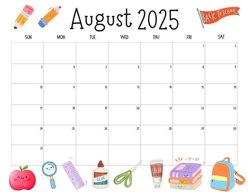 Editable August 2025 Calendar, Fillable Printable Digital Download ...