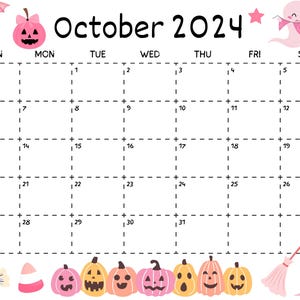 Editable October 2024 Calendar, Cute Halloween Pumpkin, Printable ...