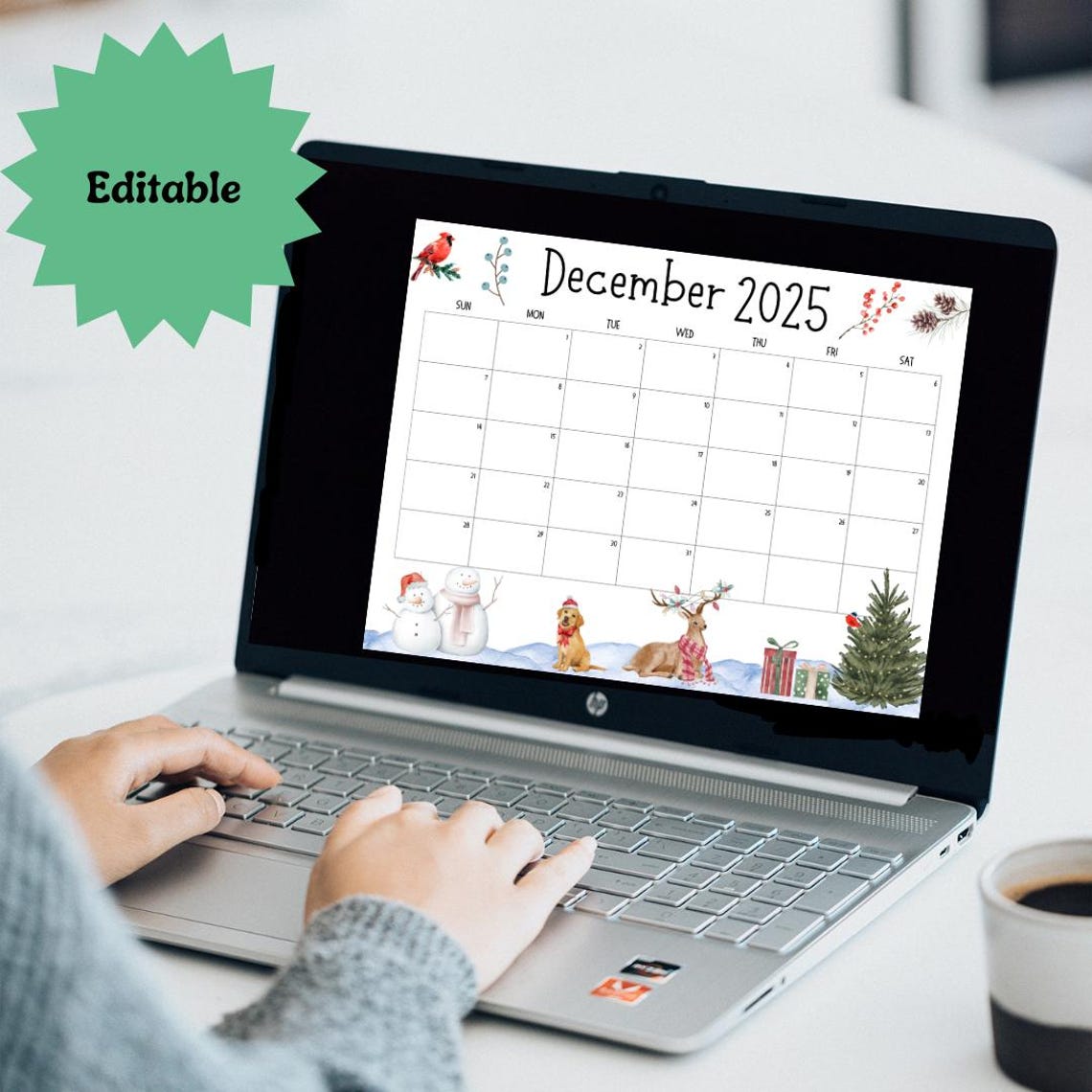 Editable December 2025 Calendar, Christmas Countdown, Fillable ...