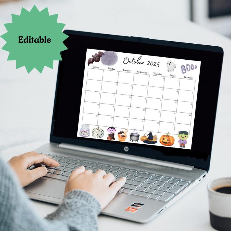 Editable October 2025 Calendar, Printable Fillable Digital Download ...