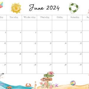 Editable June 2024 Calendar, Printable Wall Calendar, Digital Download ...