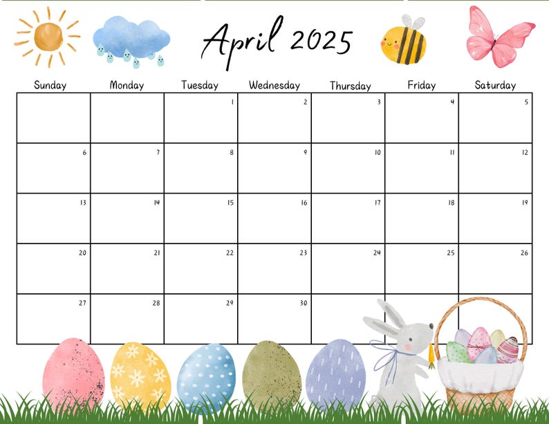 EDITABLE April 2025 Calendar, Easter Calendar, Activity Planner ...