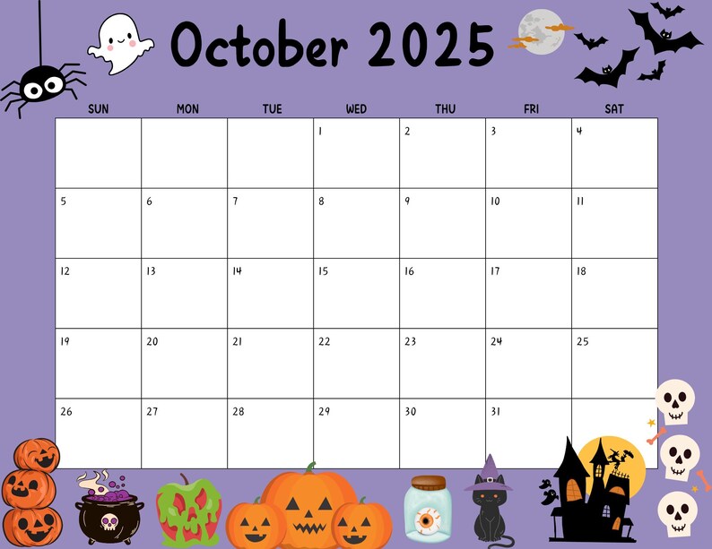 Editable October 2025 Calendar, Printable Fillable Digital Download ...