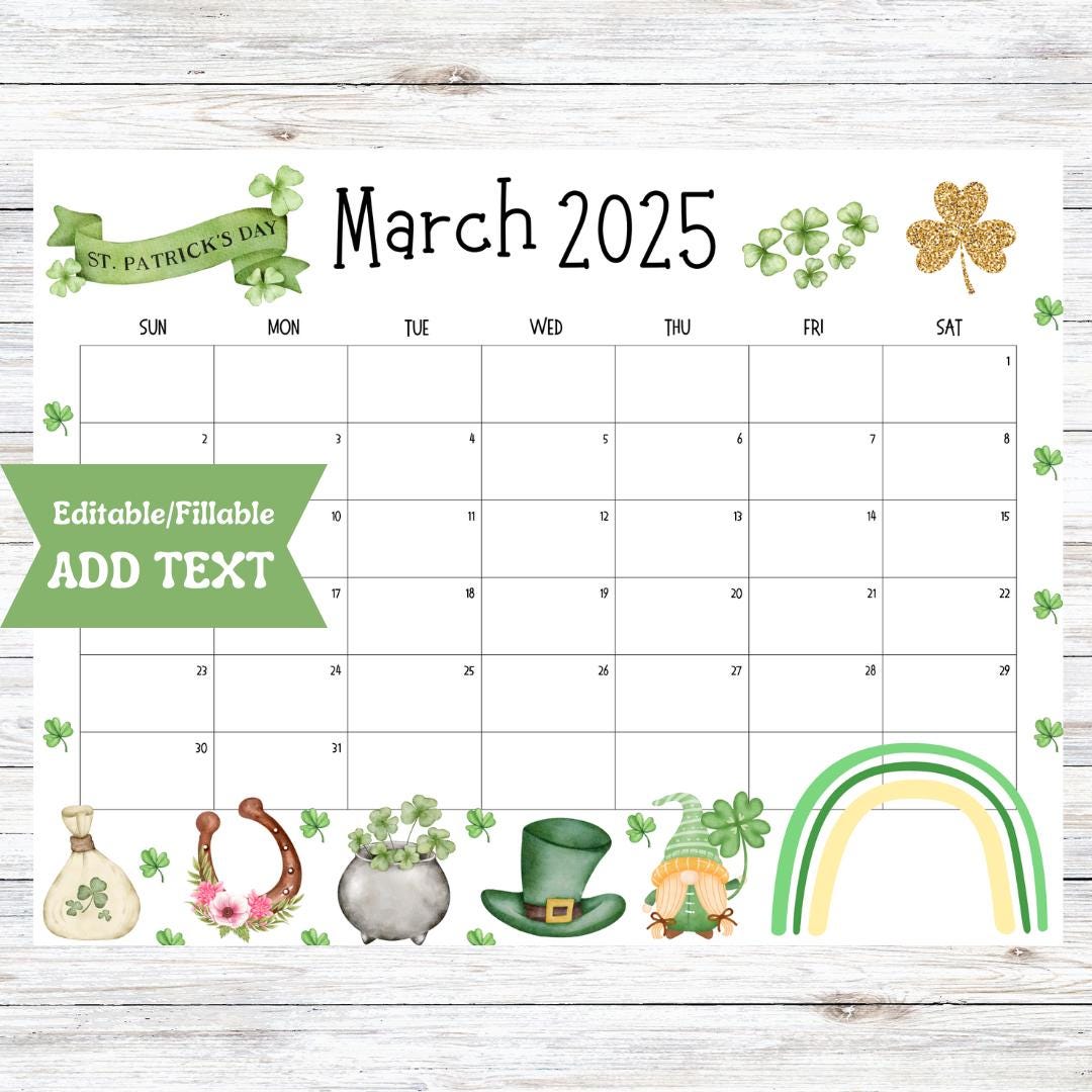 EDITABLE March 2025 Calendar Fillable Monthly Activity Planner ...