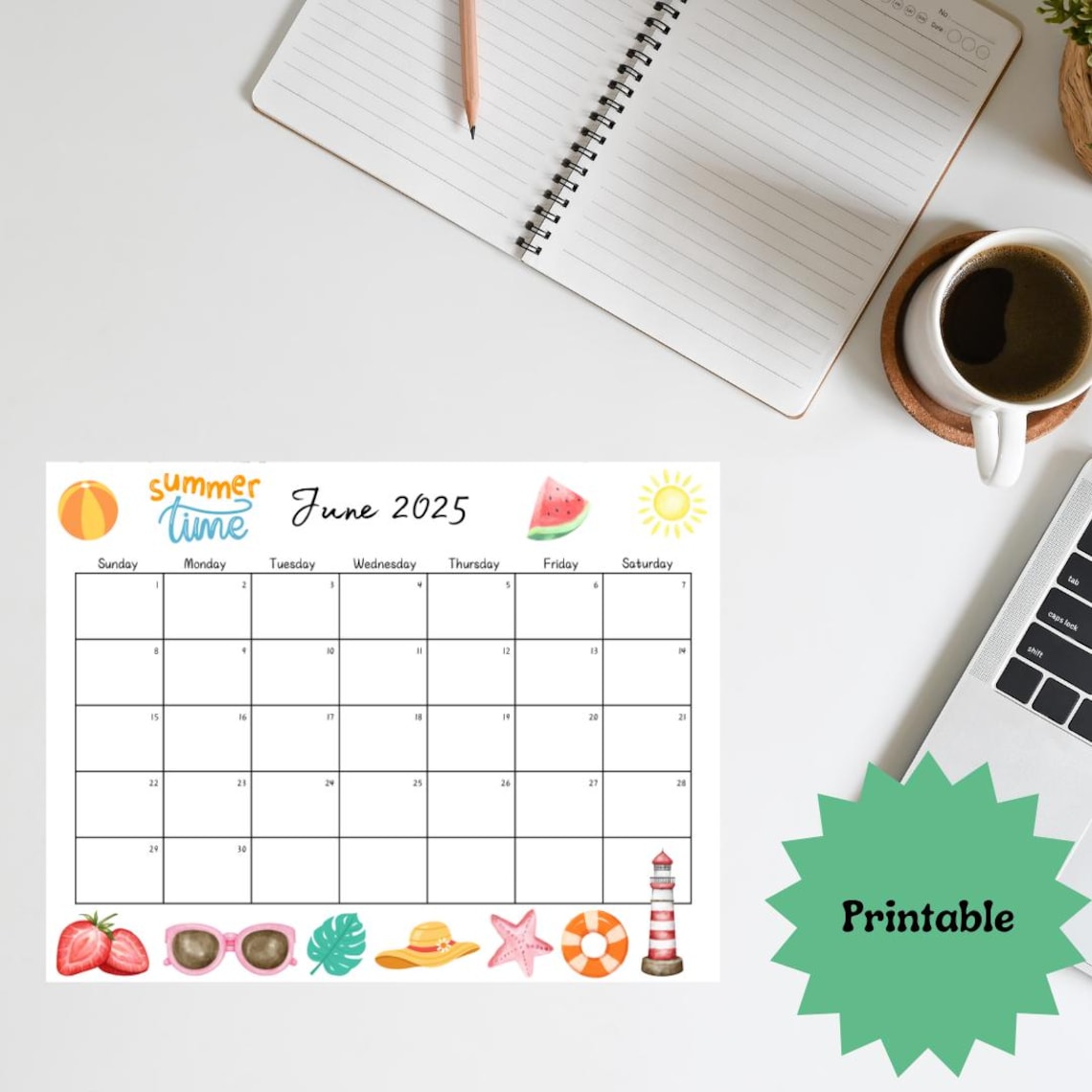 Editable June 2025 Calendar, Fillable Printable Wall Digital Download ...