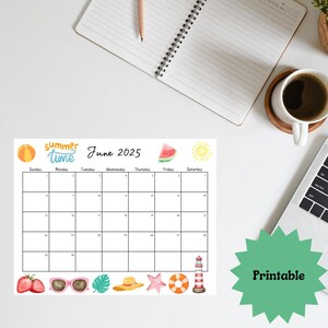 Editable June 2025 Calendar, Fillable Printable Wall Digital Download ...