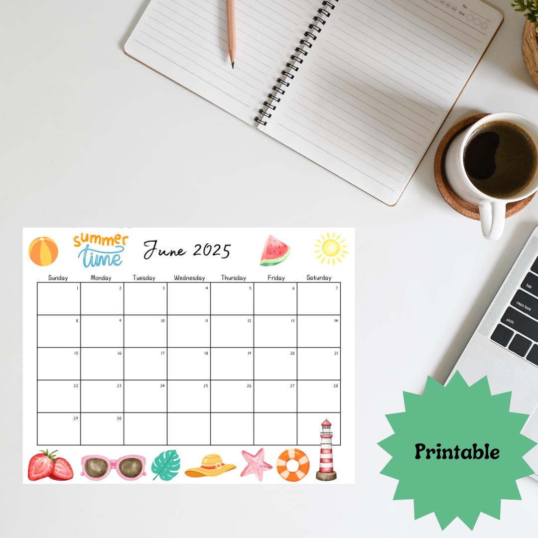 Editable June 2025 Calendar, Fillable Printable Wall Digital Download ...