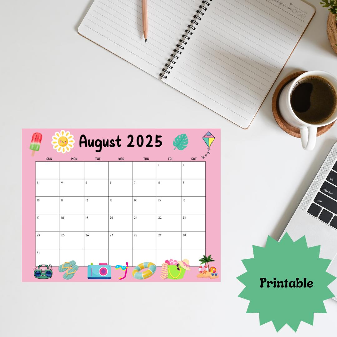 Editable August 2025 Calendar, Printable Fillable Digital Download ...