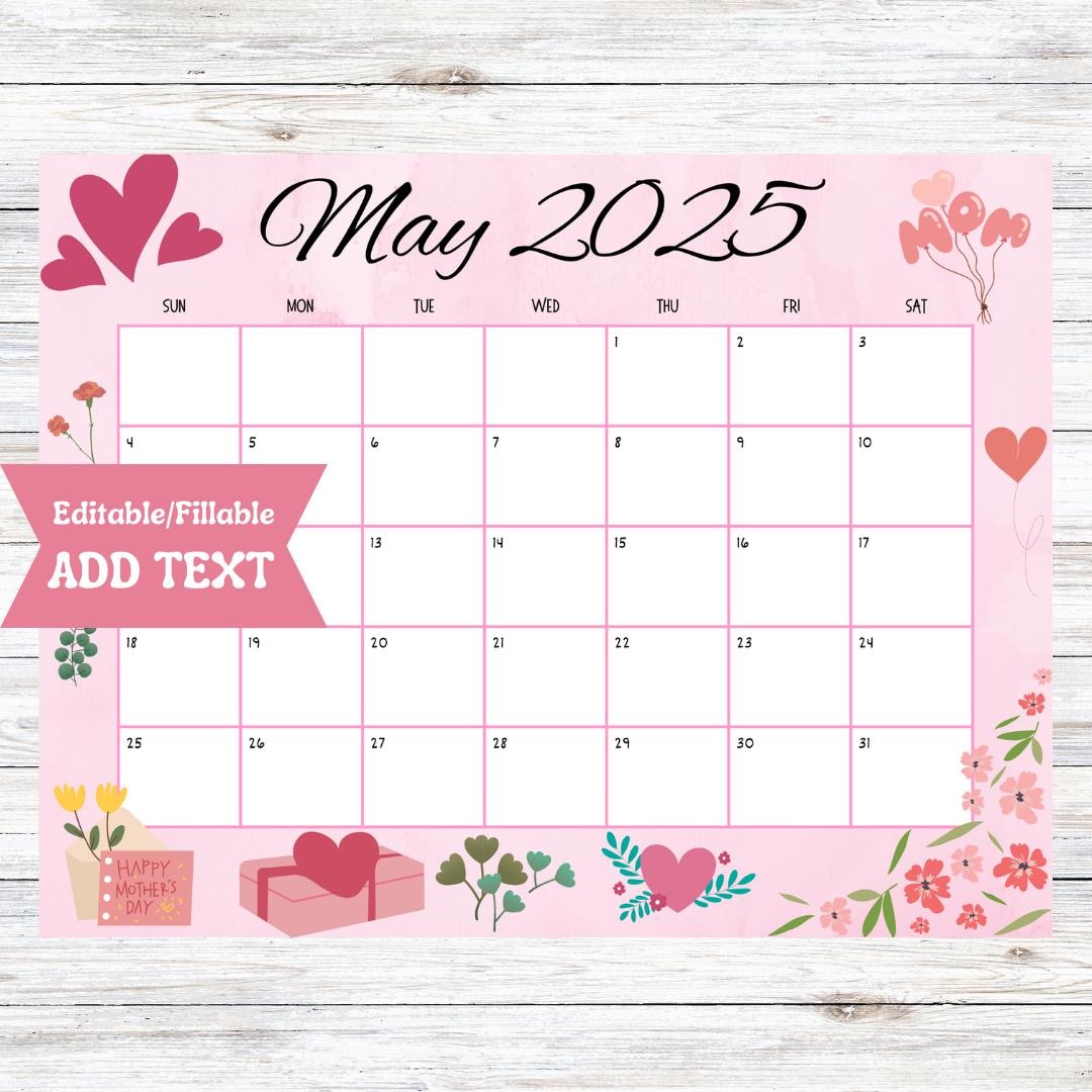 EDITABLE May 2025 Calendar, Printable Wall Calendar, Digital Download ...