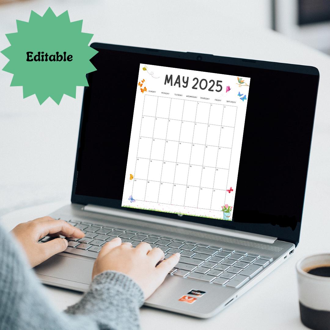 EDITABLE May 2025 Calendar, Printable Wall Calendar, Digital Download ...