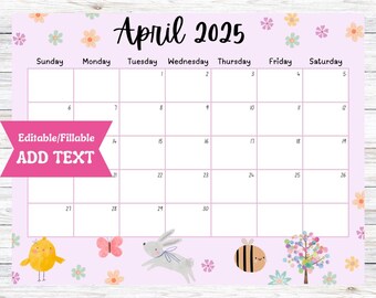 Editable April 2025 Calendar, Fillable Printable Activity Planner ...