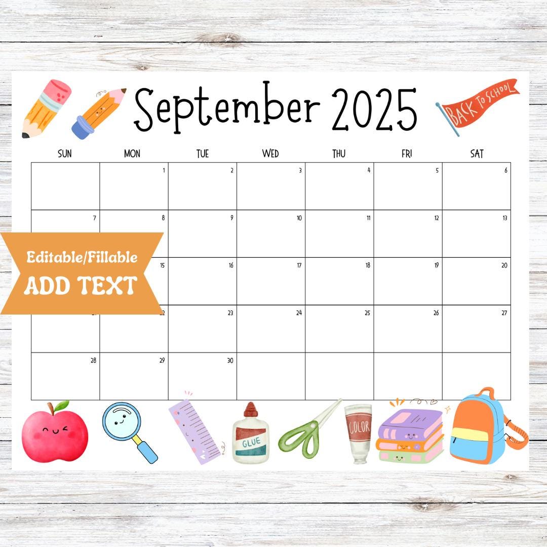 Editable September 2025 Calendar, Fillable Printable Digital Download ...