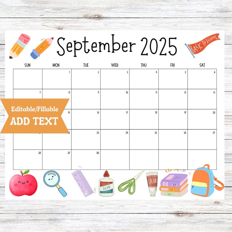 Editable September 2025 Calendar, Fillable Printable Digital Download ...