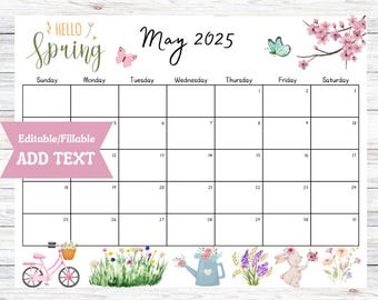 EDITABLE May 2025 Calendar, Printable Wall Calendar, Digital Download ...