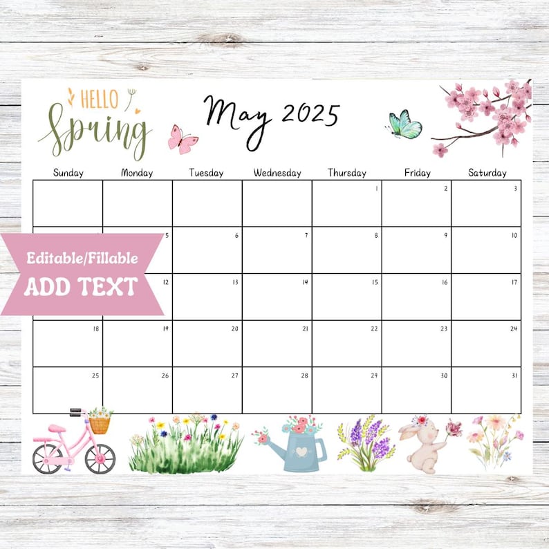 Editable May 2025 Calendar, Printable Fillable Digital Download, Office ...